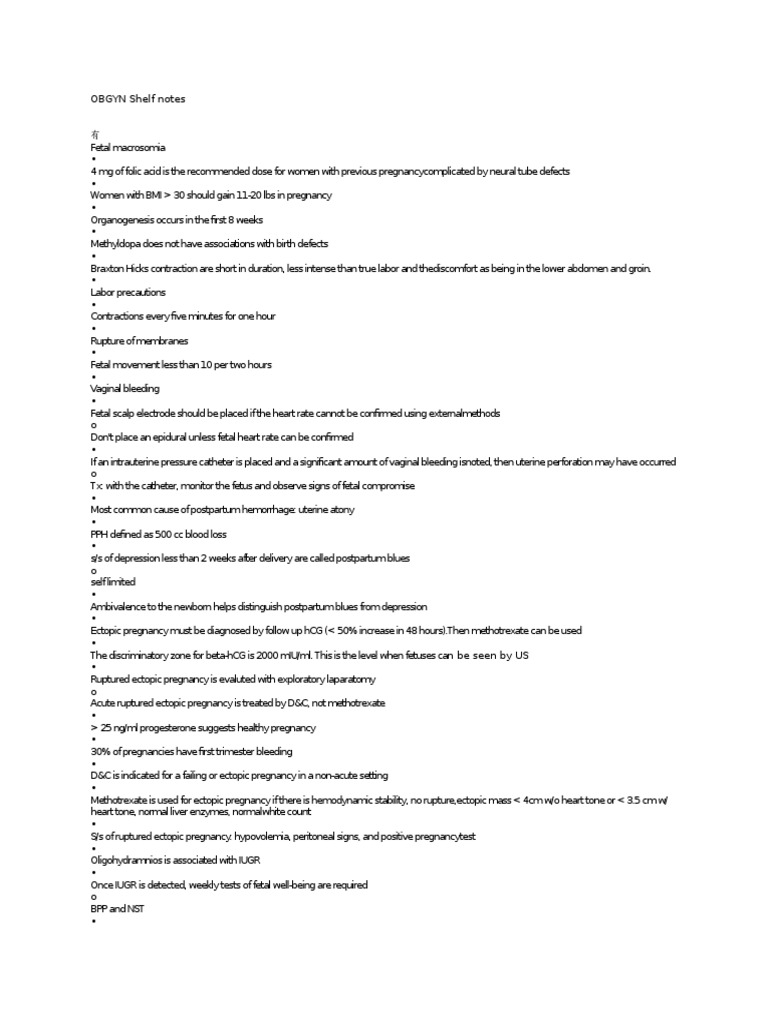 OBGYN Shelf Notes | PDF | Miscarriage | Pregnancy