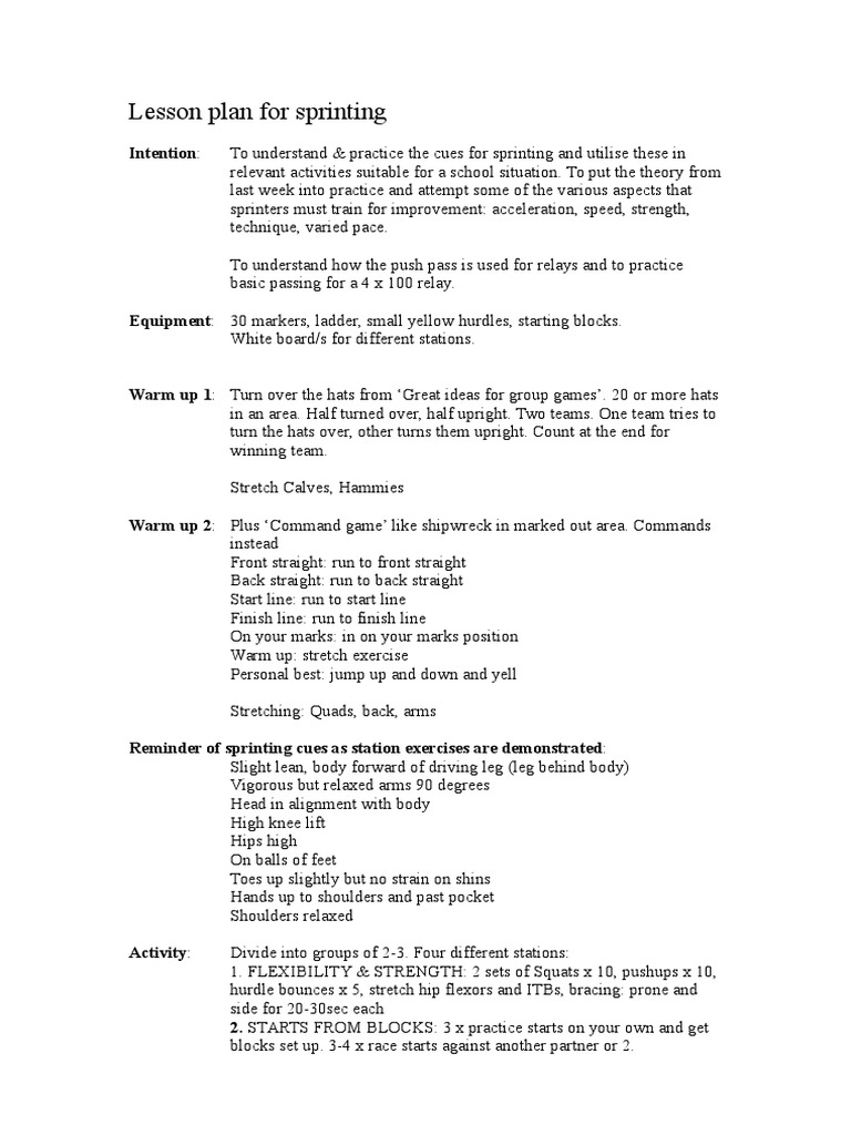 Lesson Plan Sprints Relays | PDF