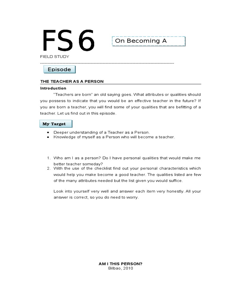 FS6 - On Becoming A Teacher | PDF | Teachers | Philosophy Of Education