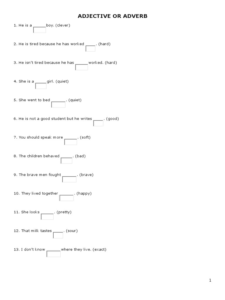 Adjective Adverb Exercise | PDF