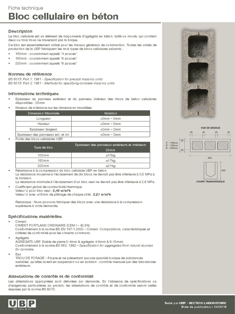 Poids et spécifications des blocs UBP | PDF | Béton | Matériaux de ...