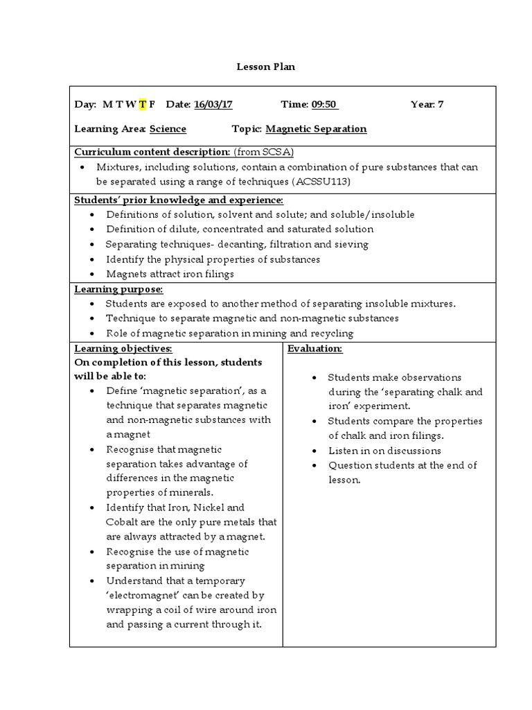 Year 7 Science: Magnetic Separation Lesson | PDF | Magnetism | Solubility