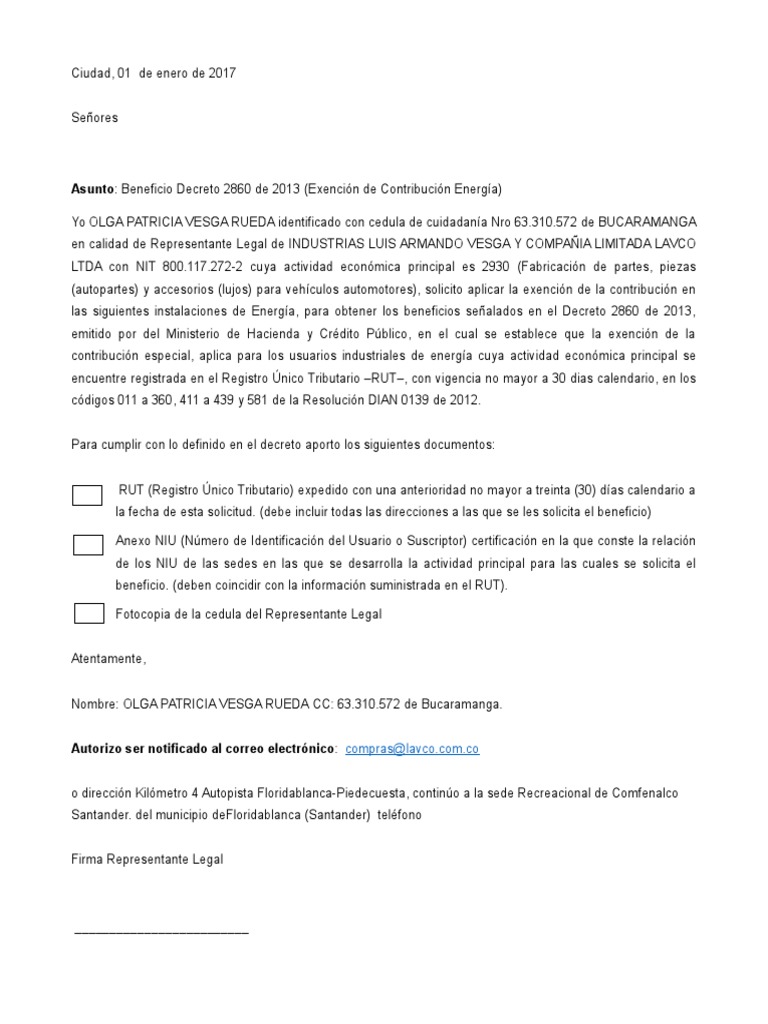 Decreto 2915 MODELO Formato Solicitud de Exención Contribución EPM | PDF | Business