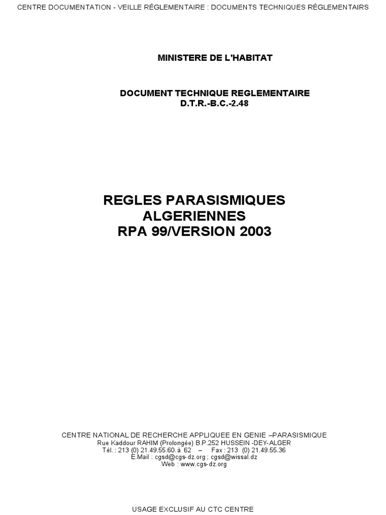 Rpa Version 2003 | PDF | Génie parasismique | Béton armé