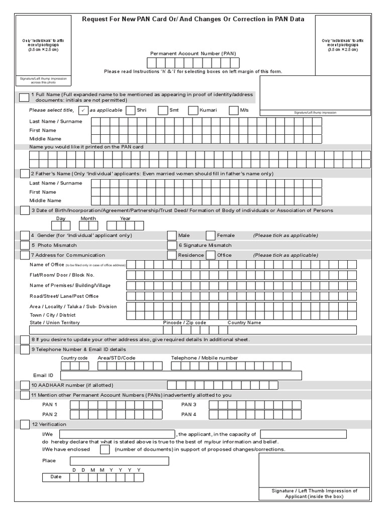 PAN Card Correction Request Form | PDF | Identity Document | Written ...