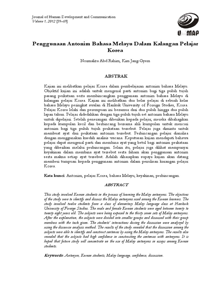 Pengunaan Antonim Bahasa Melayu Dalam Kalangan Pelajar Korea | PDF