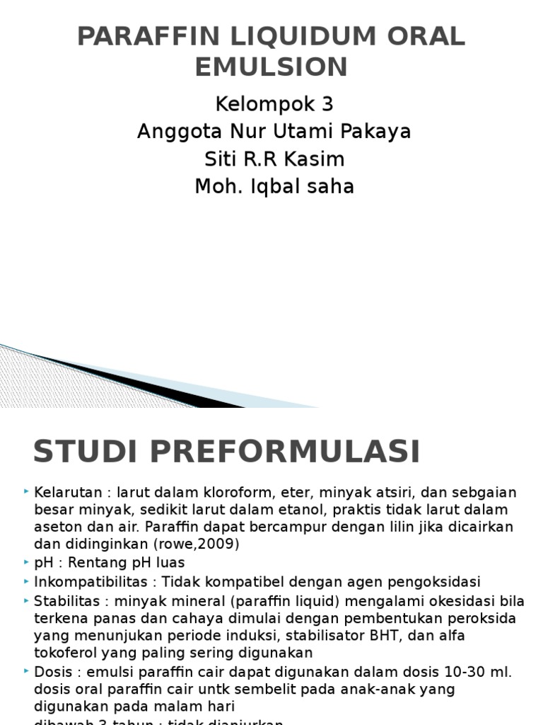 Paraffin Liquidum Oral Emulsion | PDF
