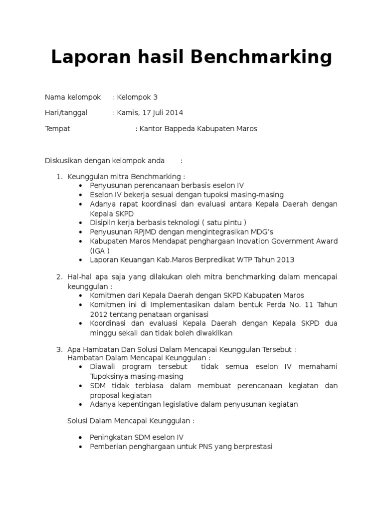 Laporan hasil Benchmarking