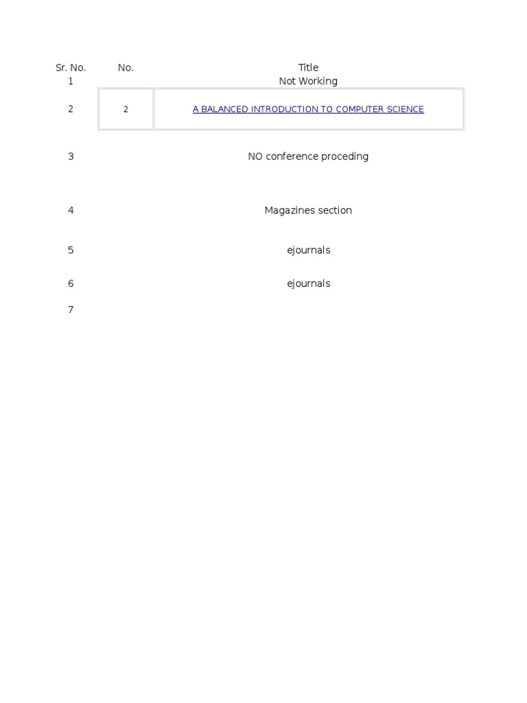 Sr. No. No. Title 1 Not Working 2: A Balanced Introduction To Computer ...