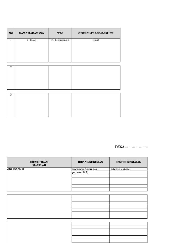Matriks Program Kerja KKN Unila Periode I Th-2017 Desa Bina Karya ...