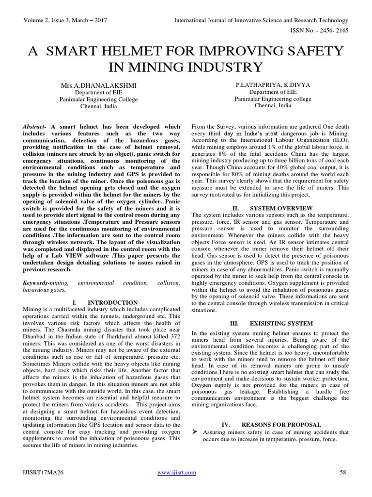 A Smart Helmet For Improving Safety in Mining Industry | PDF | Coal ...