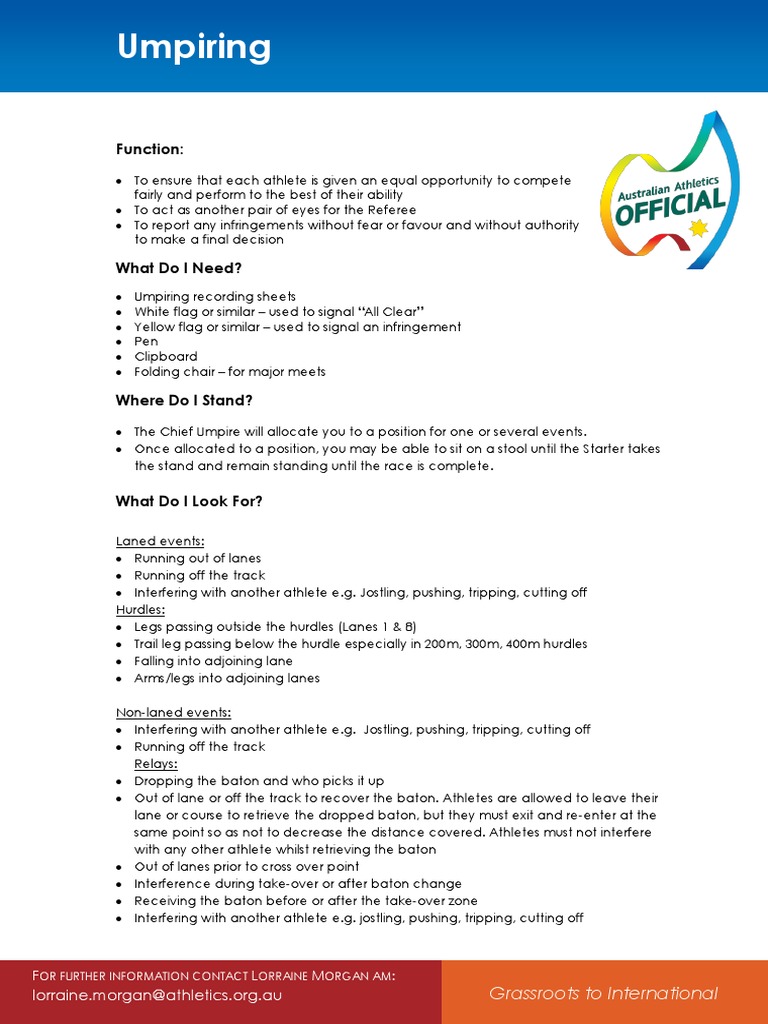 Umpiring: Function | PDF | Referee | Track And Field