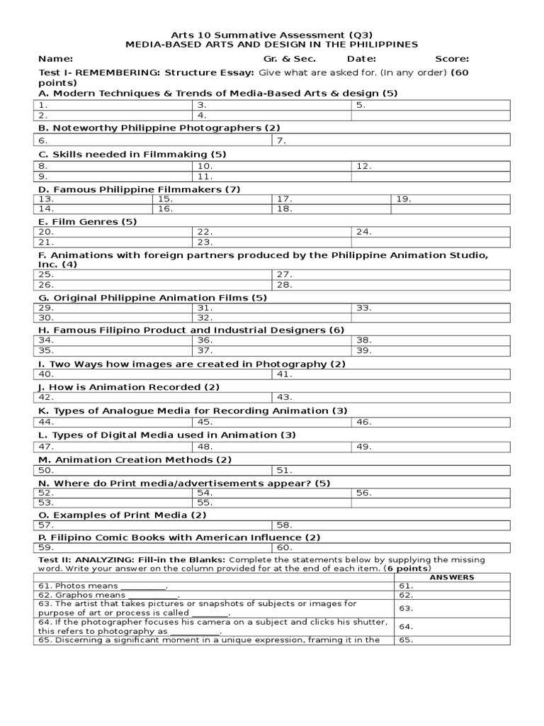 Arts 10 Assessment 1 (Q3) Media Based Arts and Design | Download Free ...