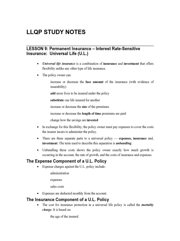 LLQP StudyNotes | PDF | Insurance | Life Insurance