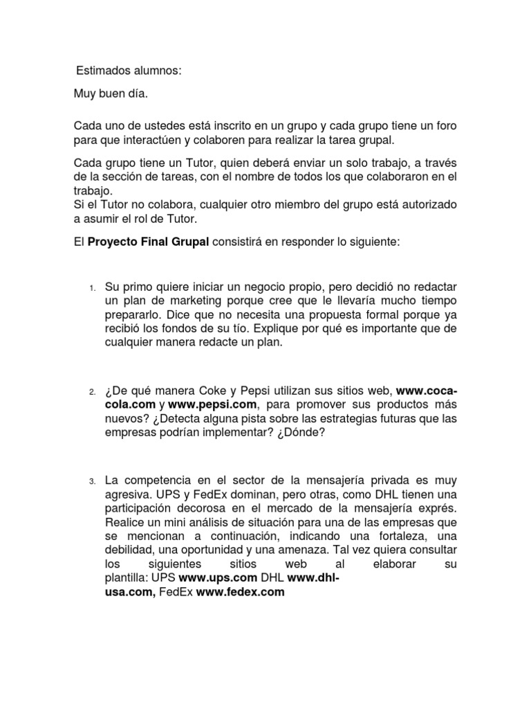 Instrucciones para Proyecto Final Grupal | PDF | Crecimiento personal y profesional