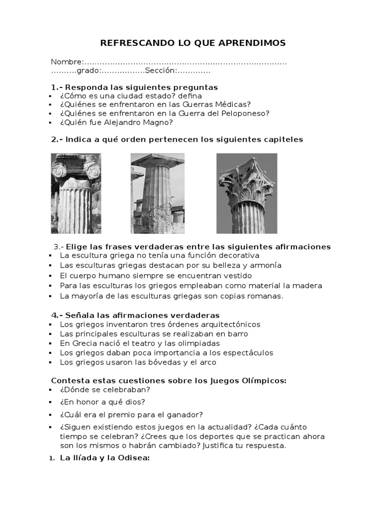 Examen de Arte Griego | Antigua Grecia | Escultura