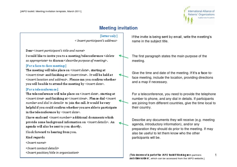 Meeting Invitation Template Guide | PDF | Communication | Computing And ...