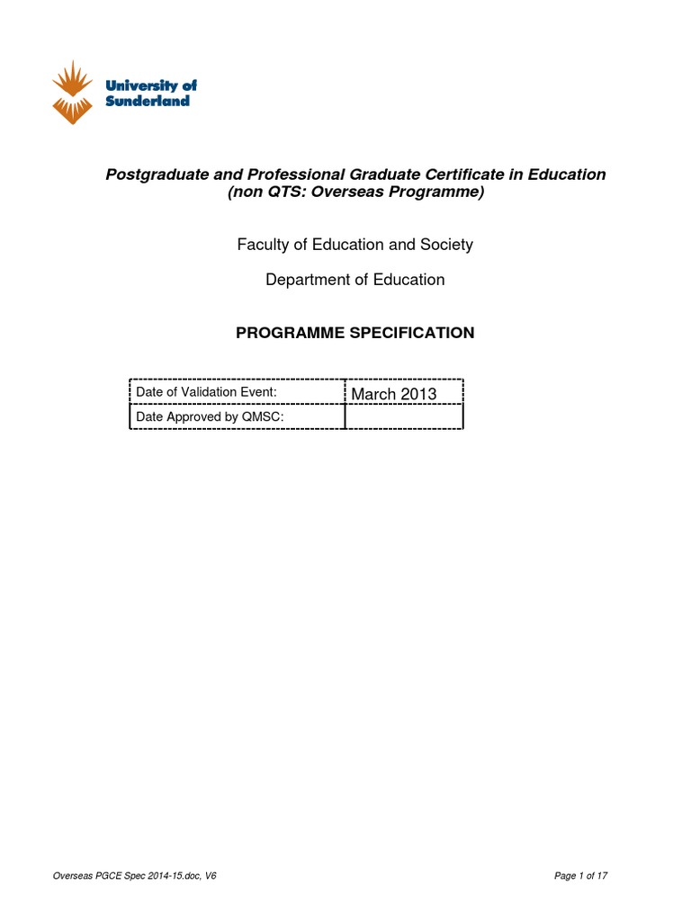 Overseas PGCE Programme Specification 2014 | PDF | Educational ...
