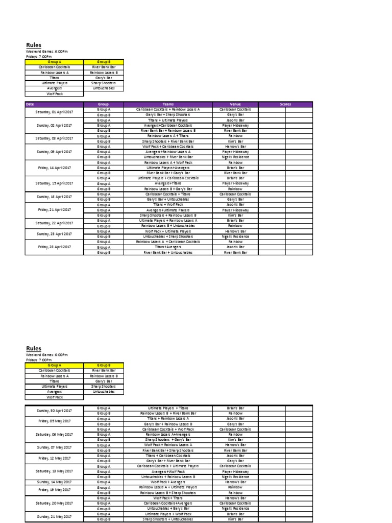 Team Pools Schedule - 2017 | PDF | Leisure | Sports