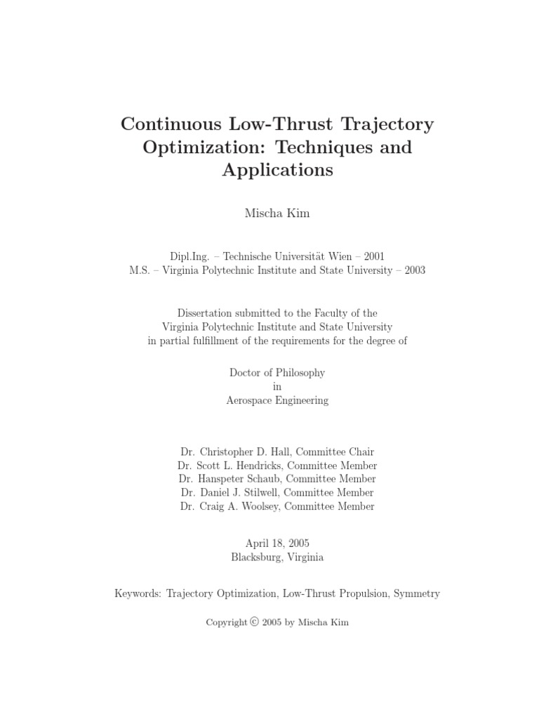 Continuous Low-Thrust Trajectory Optimization PDF | PDF | Spacecraft Propulsion | Optimal Control