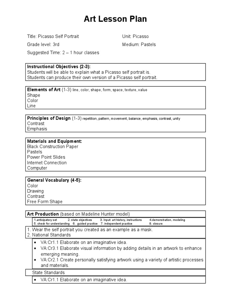 Picasso Lesson Plan | PDF | Shape | Drawing