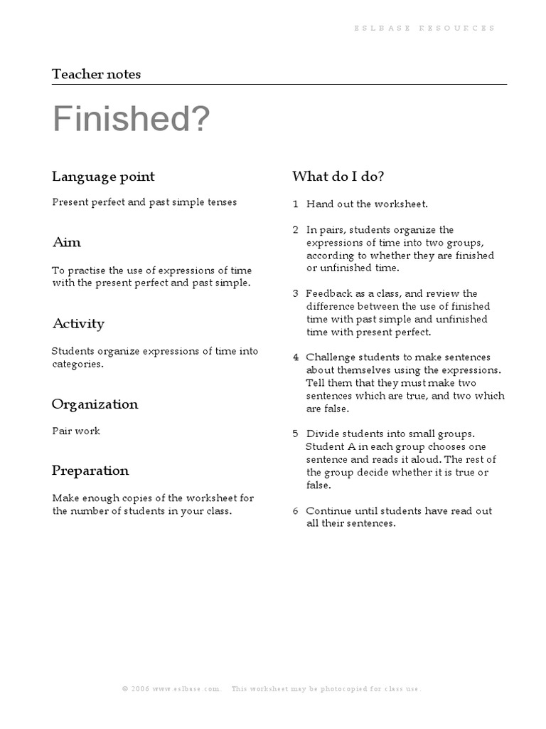 Present Perfect. Finished or Unfinished Time | PDF | Languages ...
