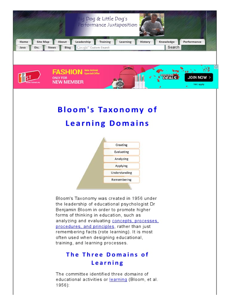 Blooms Taxonomy of Learning Domains The Cognitive Domain | PDF ...