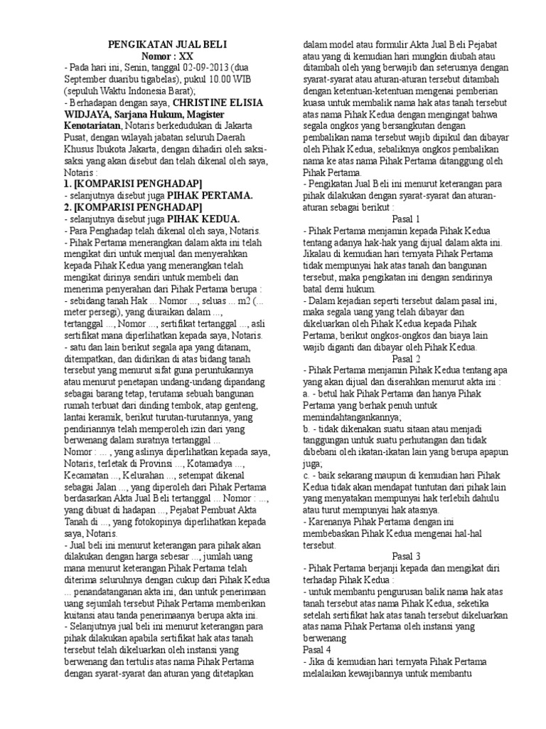 Contoh Akta Pengikatan Jual Beli Lunas | PDF
