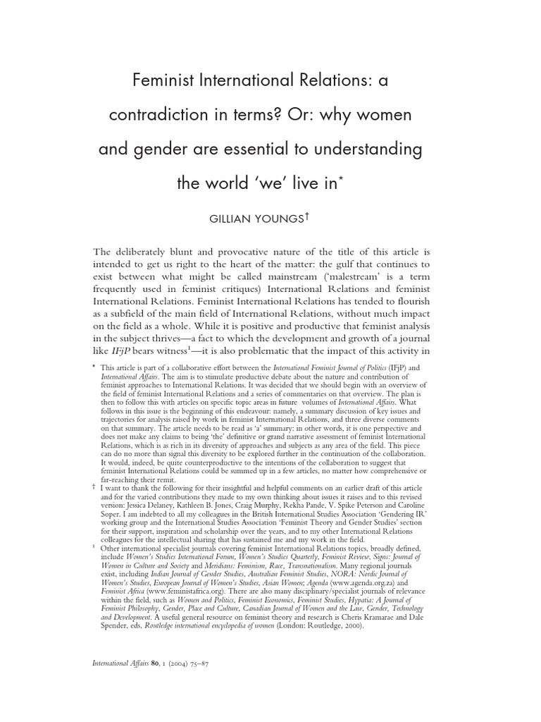 Youngs2004 FEMINIST INTERNATIONAL RELATIONS OR WHY WOMEN AND GENDER ARE ...