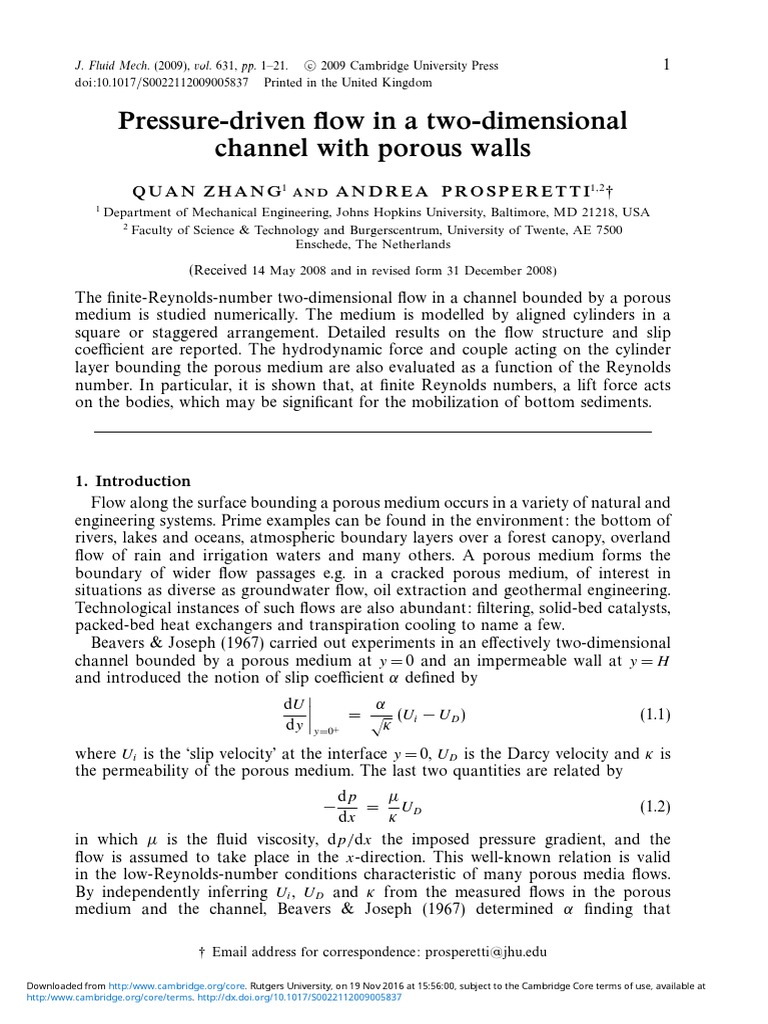 Pressure Driven Flow in A Two Dimensional Channel With Porous Walls ...
