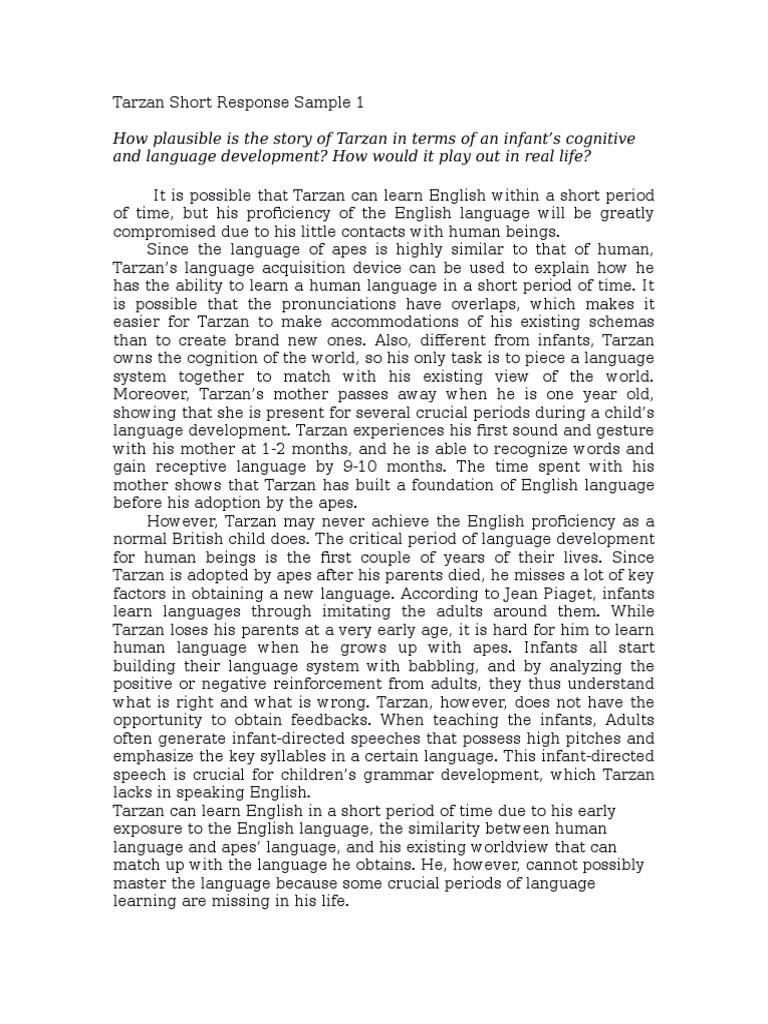 Tarzan Short Response Sample 1 | PDF | Language Development | Tarzan