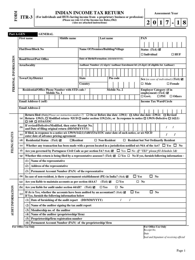 Form ITR-3 | Debits And Credits | Tax Refund