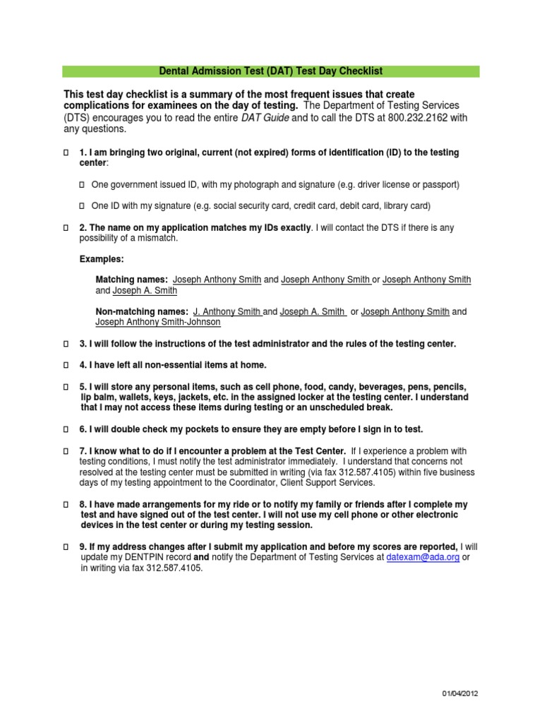 (DTS) Encourages You To Read The Entire DAT Guide and To Call The DTS ...