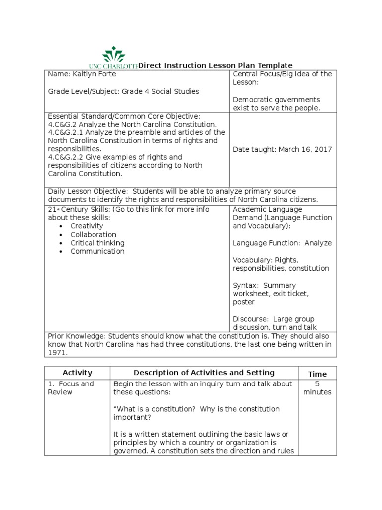 Direct Instruction Lesson Plan Template Ss | Download Free PDF | Lesson ...
