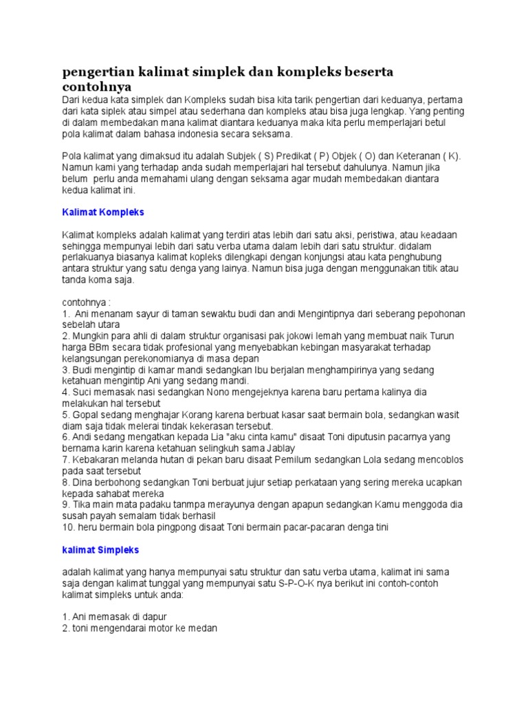 Kalimat Simpleks Dan Kalimat Kompleks | PDF
