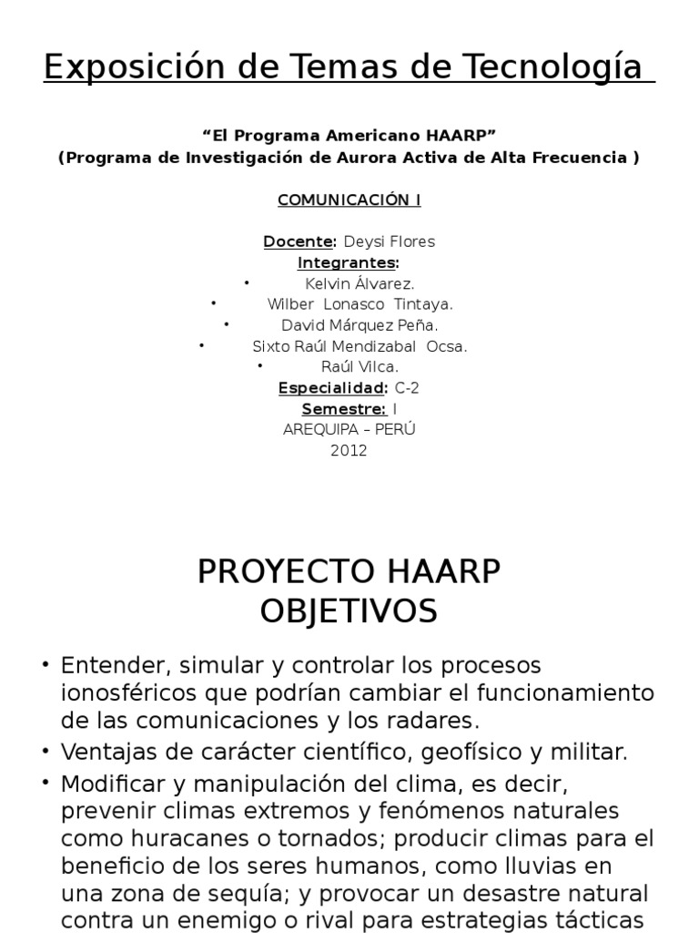 Proyecto Haarp Diapositivas | PDF | Clima | Naturaleza
