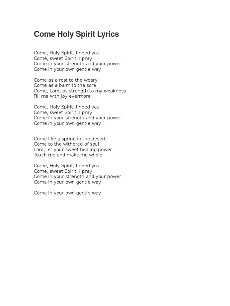 Come Holy Spirit Lyrics | PDF