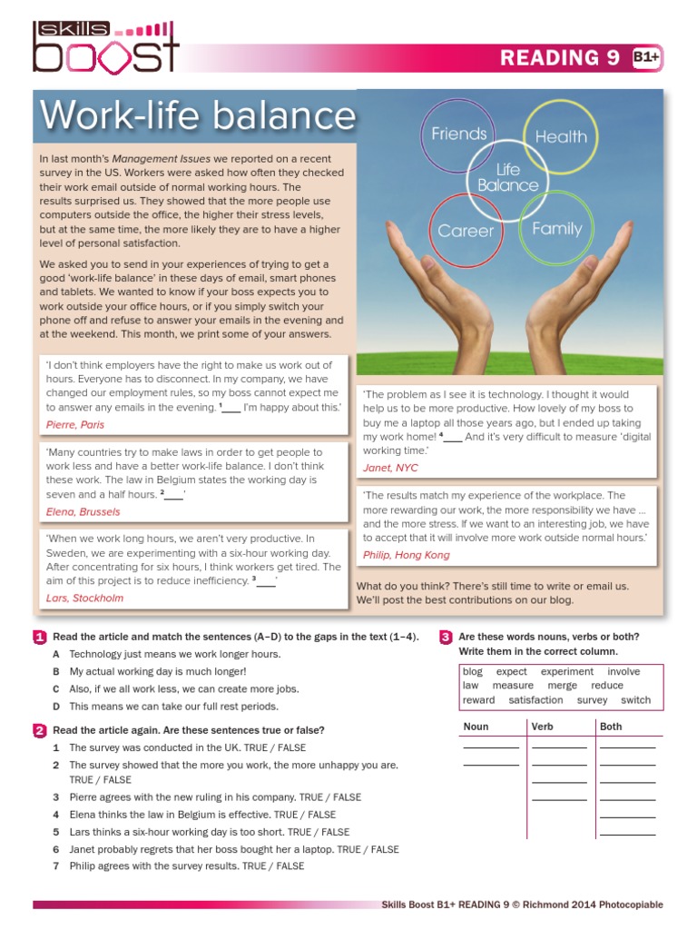 B1+ Reading 9 - Work-Life Balance | PDF | Work–Life Balance | Labour