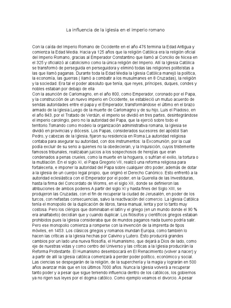 La Influencia de La Iglesia en El Imperio Romano | PDF | Baja Edad ...