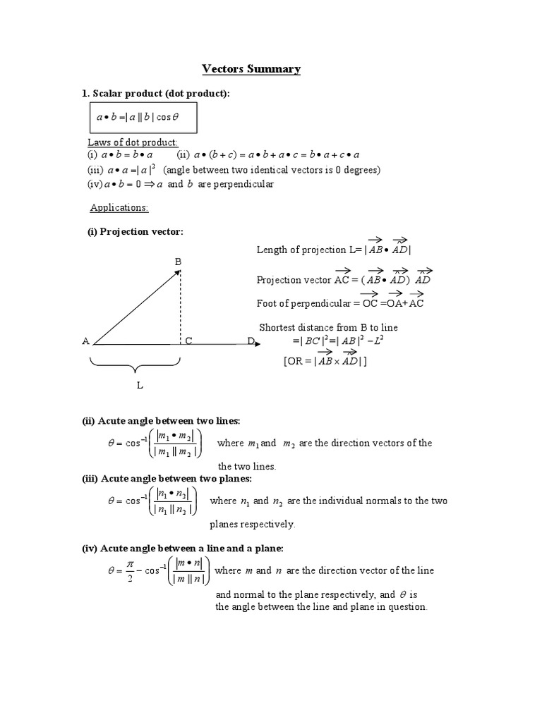 Vectors Summary PDF | PDF | Plane (Geometry) | Vector Space