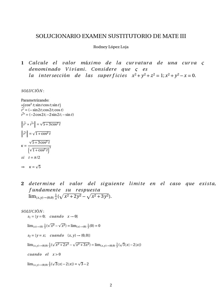 Solucionario de Examen Sustitutorio 2016 2 | PDF | Esfera | Integral