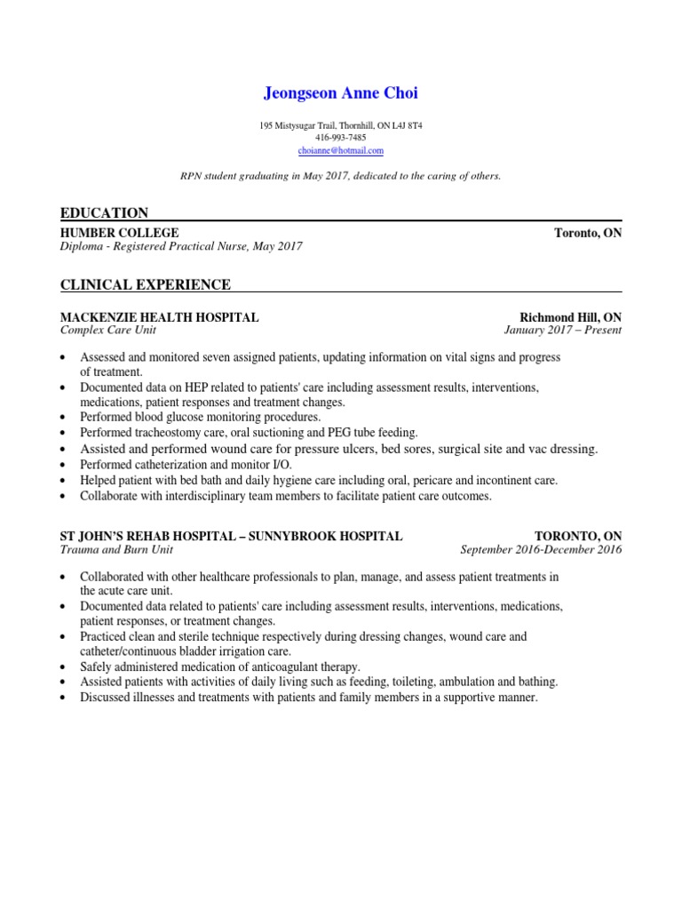 rpn resume | Patient | Physical Therapy