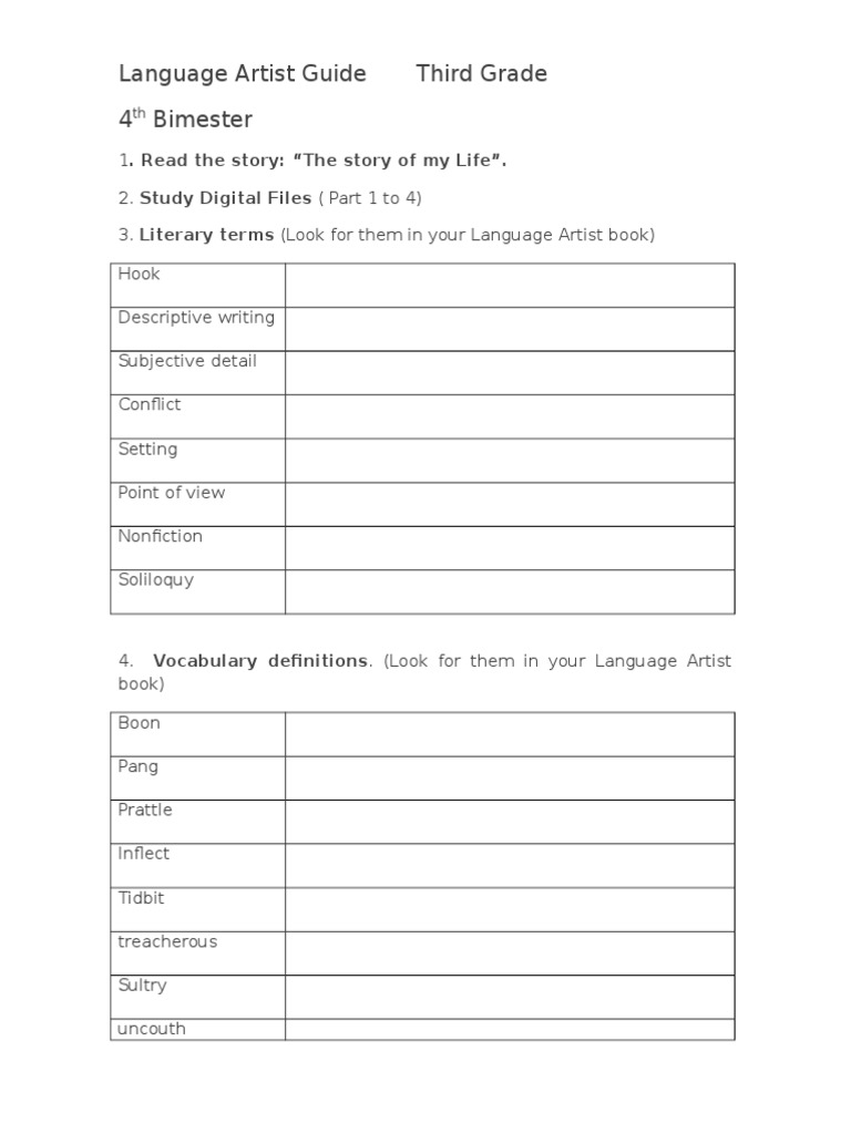 Language Artist Guide Third Grade 4 Bimester | PDF
