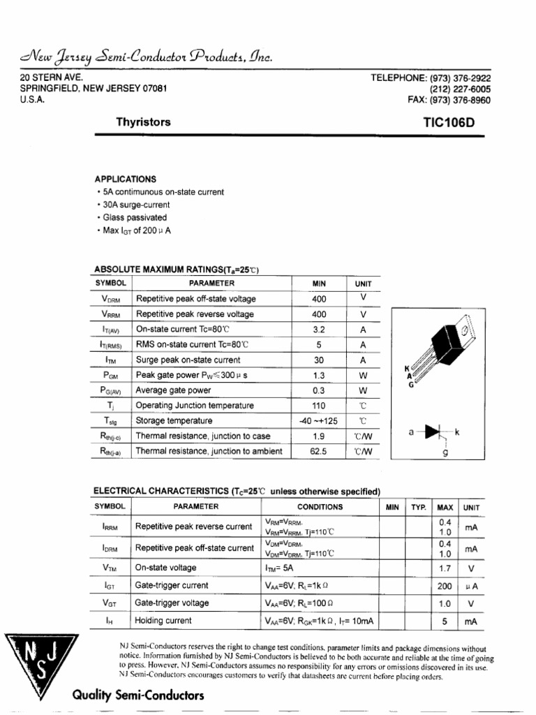 TIC106D | PDF | Electricity | Electrical Engineering