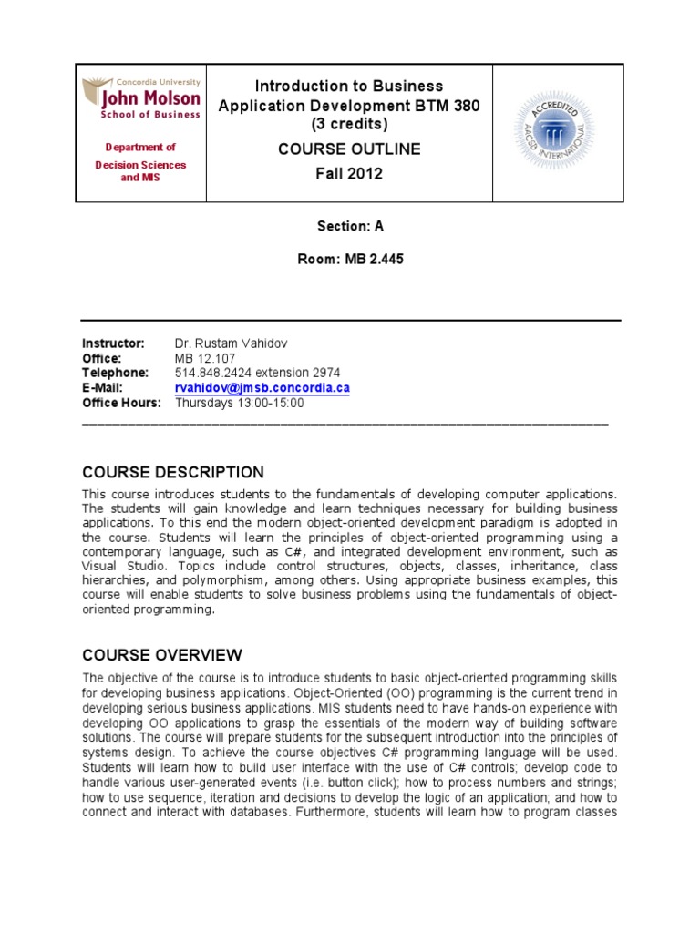 BTM380 F12 | PDF | Object Oriented Programming | Object (Computer Science)