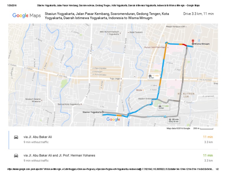 Stasiun Yogyakarta To Wisma Mmugm - Google Maps | PDF