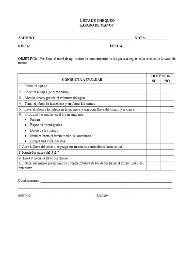 Listas de Chequeo Procedimientos Manos | PDF | Medicamentos con receta ...