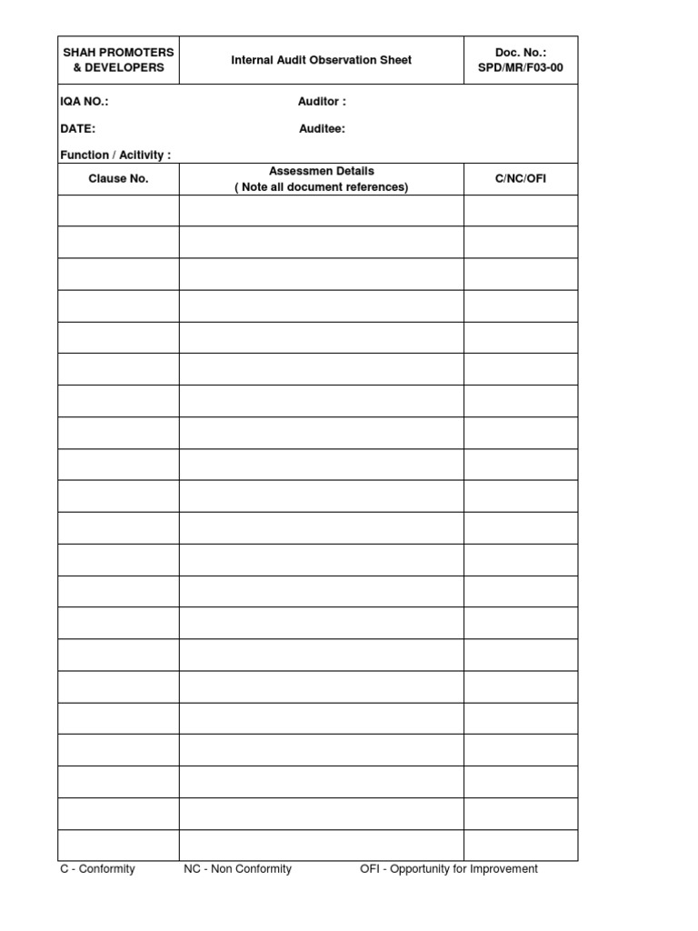 Internal Audit Observation Sheet | PDF | Accounting | Business Process ...