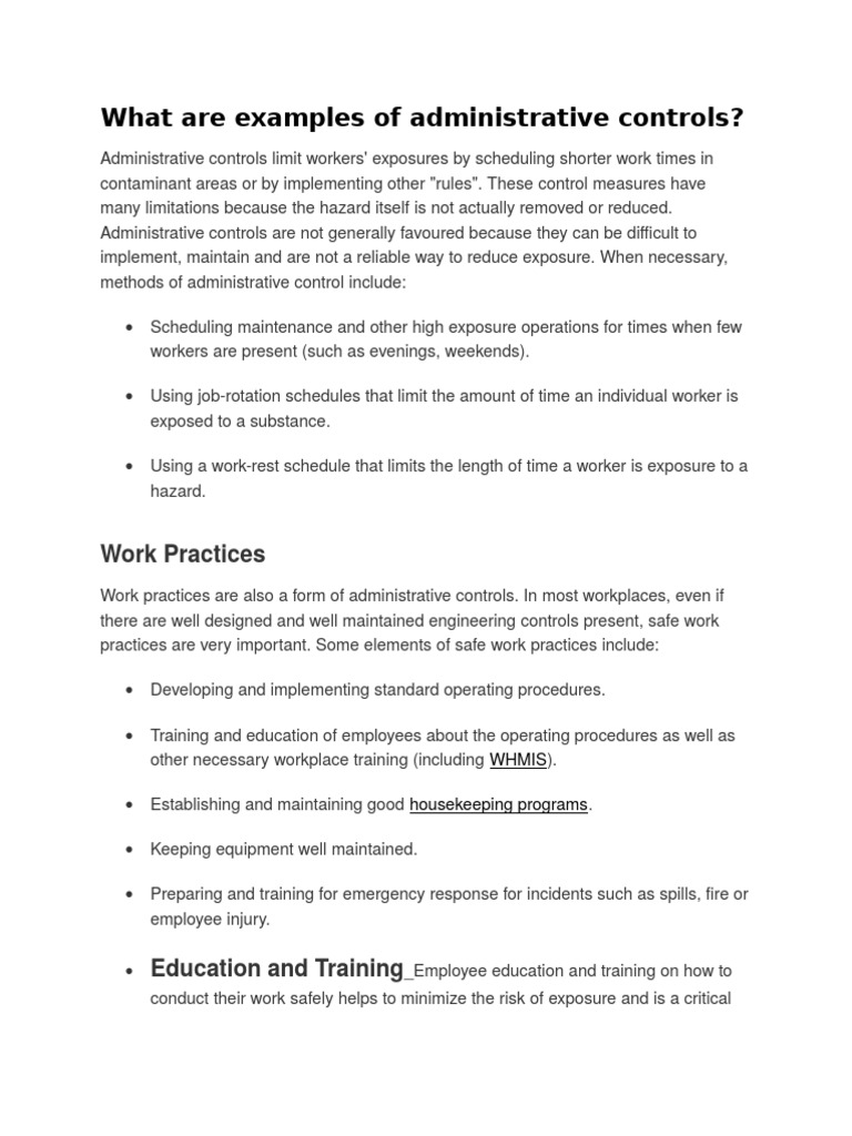 What Are Examples of Administrative Controls | Hygiene | Employment
