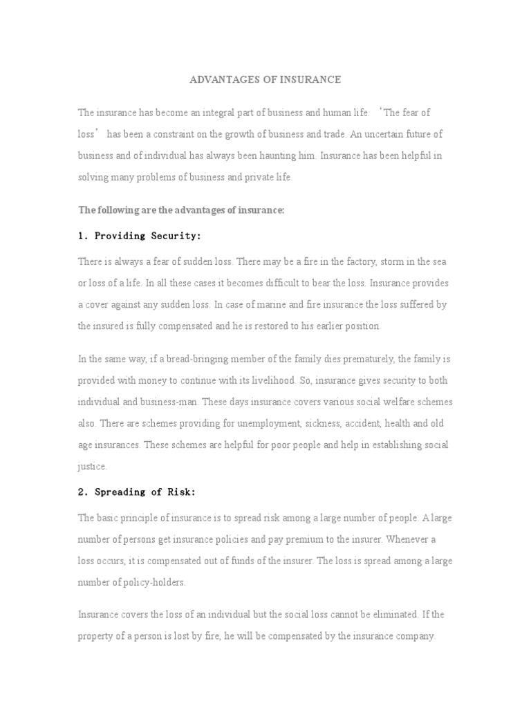Advantages of Insurance | PDF | Insurance | Service Industries